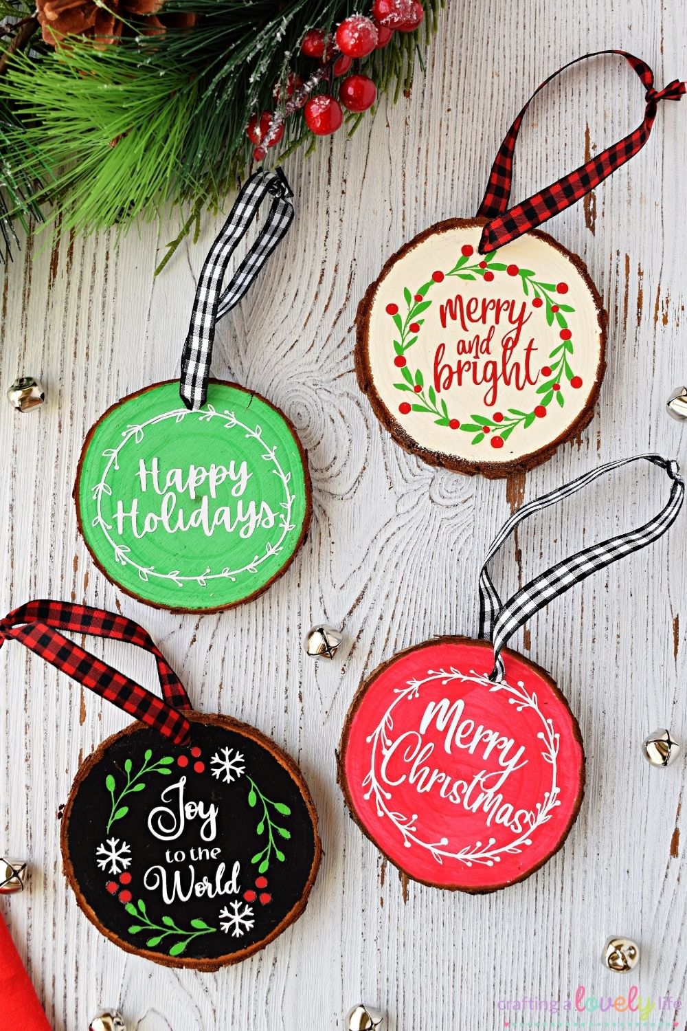 DIY Wood Slice Christmas Ornaments with Cricut - Crafting a Lovely Life