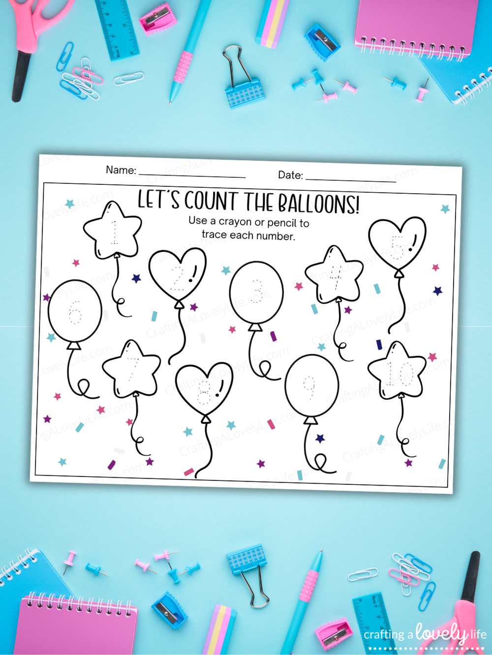 Free Printable Balloon Count Number Tracing Worksheet