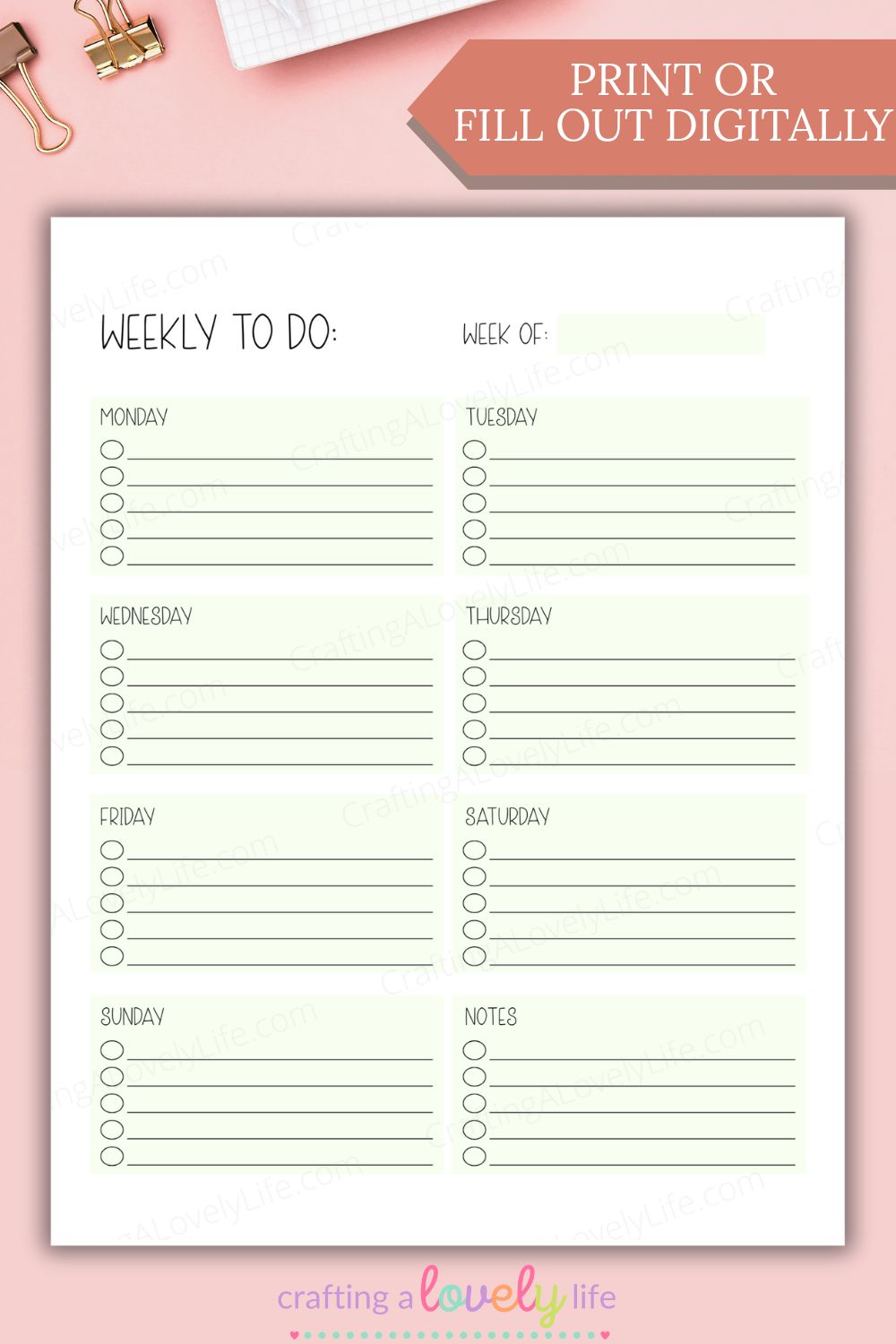 Free Fillable Weekly To Do List Printable
